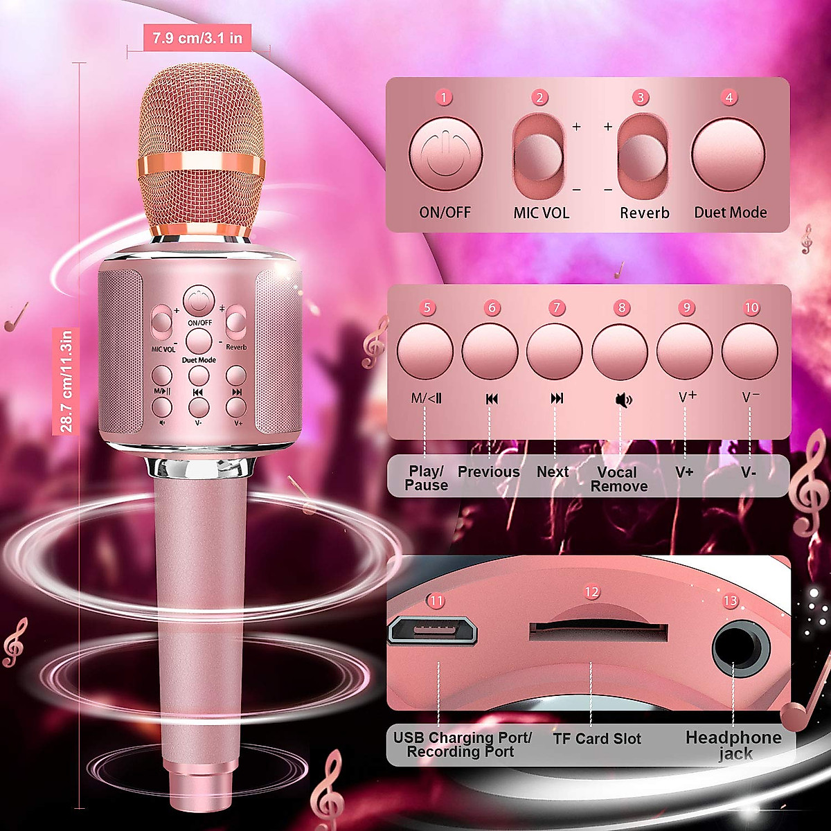 Karaoke Microphone Bluetooth Microphone Multi-Function Wireless Karaoke Machine for Kids Adults, Portable Handheld Karaoke Mic Car Home Party for All Smartphones