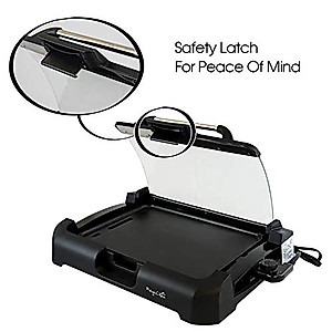 MegaChef Heavy Gauge Aluminum Reversible Indoor Grill and Griddle with Removable Glass Lid, 15" by 11", Black