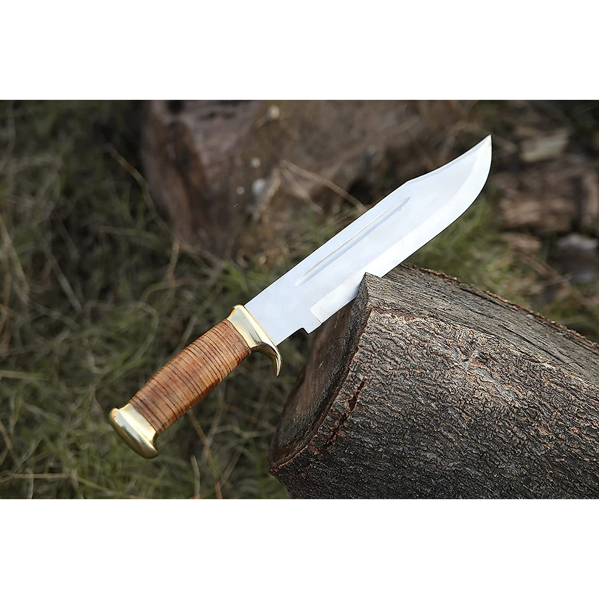 Crocodile Dundee Knife KE-0547-HK D 2 Steel Custom Handmade 18inch Horn & Leather Handle Large Hunting Crocodile Dundee Knife With Leather Sheath & Belt Loop Silver