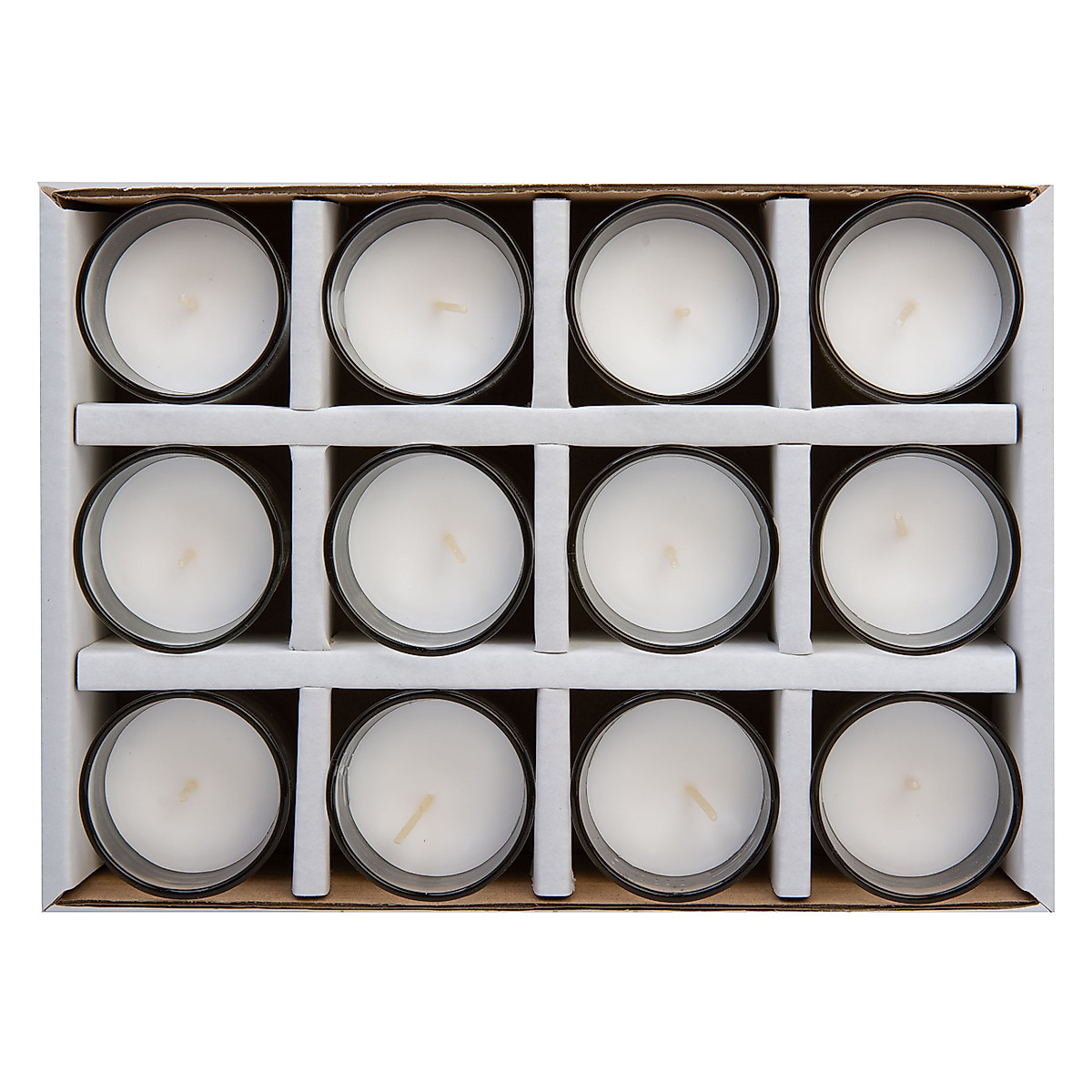 Harmonic Blossom Glass Votives - Premium White Unscented Votive Candles in Clear Elegant Holders - 15 Hour Long Lasting Burn Time - for Weddings, Parties and Event Decoration Centerpieces (12 Pack)