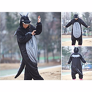 Lifeye Men Women Black Dragon Pajamas Animal Cosplay Costume With Horns Black Size XL