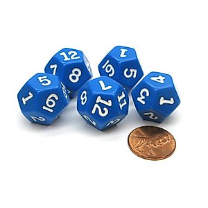Koplow Games Set of 5 D12 12-Sided 18mm Opaque RPG Dice - Blue with White Numbers