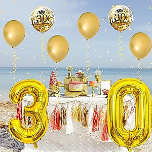 30th Birthday Decorations Men, 30th Birthday Party Decorations with Giant Foil Number 30 Balloon Birthday Confetti Latex Balloons Metallic Gold Balloons for Women 30 Years Old Birthday Balloons Decor