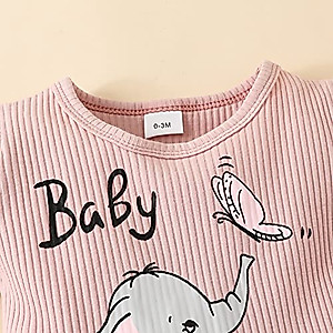 Maemukilabe Infant Newborn Girl Elephant Outfits Headband Ruffle Romper Suspender Skirt Sets Baby Girls ' Clothing Sets (Pink, 0-3 Months)