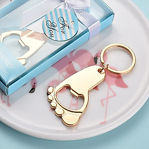 50 Pack Bottle Opener Baby Shower Favors,Souvenirs,Decoration Supplies, Footprint Keychain Bottle Opener Birthday Party Favor Wedding Bridal Shower Party Favor for Guests (Blue, 50)