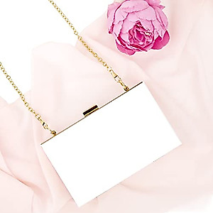 Andaz Press Blank Acrylic Clutch Purse for Women, Bride, Mrs, Bridesmaids, White Clutch Evening Box Shoulder Handbag with Gold Removable Metal Chain 1-Pack for Wedding Cocktail Formal Dinner Prom