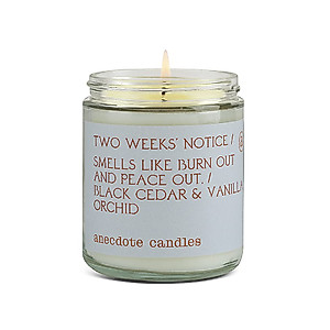 Anecdote Candles -Two Weeks Notice Glass Jar Candle - Black Cedar and Vanilla Oud - Coconut Soy Wax – Funny Non Toxic Scented Decorative Candles for Women Men and Home – 7.8 Ounces