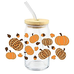 10 Sheets Halloween UV DTF Transfer Sticker 3D Cups Wraps Stickers for 16oz Libbey Glass Mug Waterproof Rub on Transfers Decal for Crafts