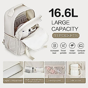 OIWAS Travel Backpack for Women, 15.6 Inch Laptop Bag Unisex 24L Fashion Bag Casual Daypack Large Capacity Computer Backpacks for Work Outdoor Hiking (Off white)