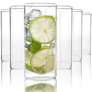 Coloch 6 Pack 13 Oz Drinking Glasses, Square Highball Water Glasses Thin Glass Tumbler Bar Glassware for Wine, Cocktail, Coffee, Milk, Lead-Free Dishwasher Safe