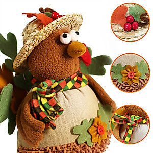 Ogrmar 15 Inch 2 Pack Stuffed Turkey Couple Doll Thanksgiving Tabletop Decorations Exquisite Handmade Turkey Plush Doll Kit for Autumn Harvest Home and Room Table Ornaments