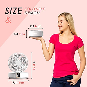 Folding Fan for Bedroom with Reomte, Folding Desk Fan with HD Digital Display, Oscillating Fan with Night Light, Portable Wall Mount Fan 3 Speeds, Quiet Office Fan 120° Rotate USB Rechargeable