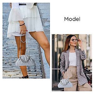 Women's Chain Link Cloud Clutch Bag Dumpling-Shaped Pouch Purse Handbag Ruched Chunky Chain Link Shoulder Handbags (LIGHT GREY)