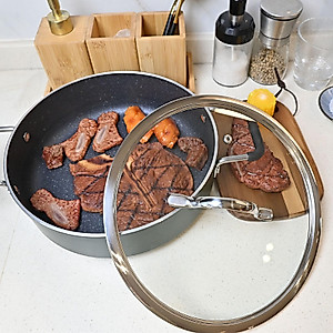 Mewutal 10" Universal Lid for Pan Pot Clear Pan Lid for Frying Pan 10" Flat Fry Pan Cover Round Tempered Glass Pot Skillet Cover Lid with Handle Assembled Tempered Replacement Cover for 10" Pot Wok