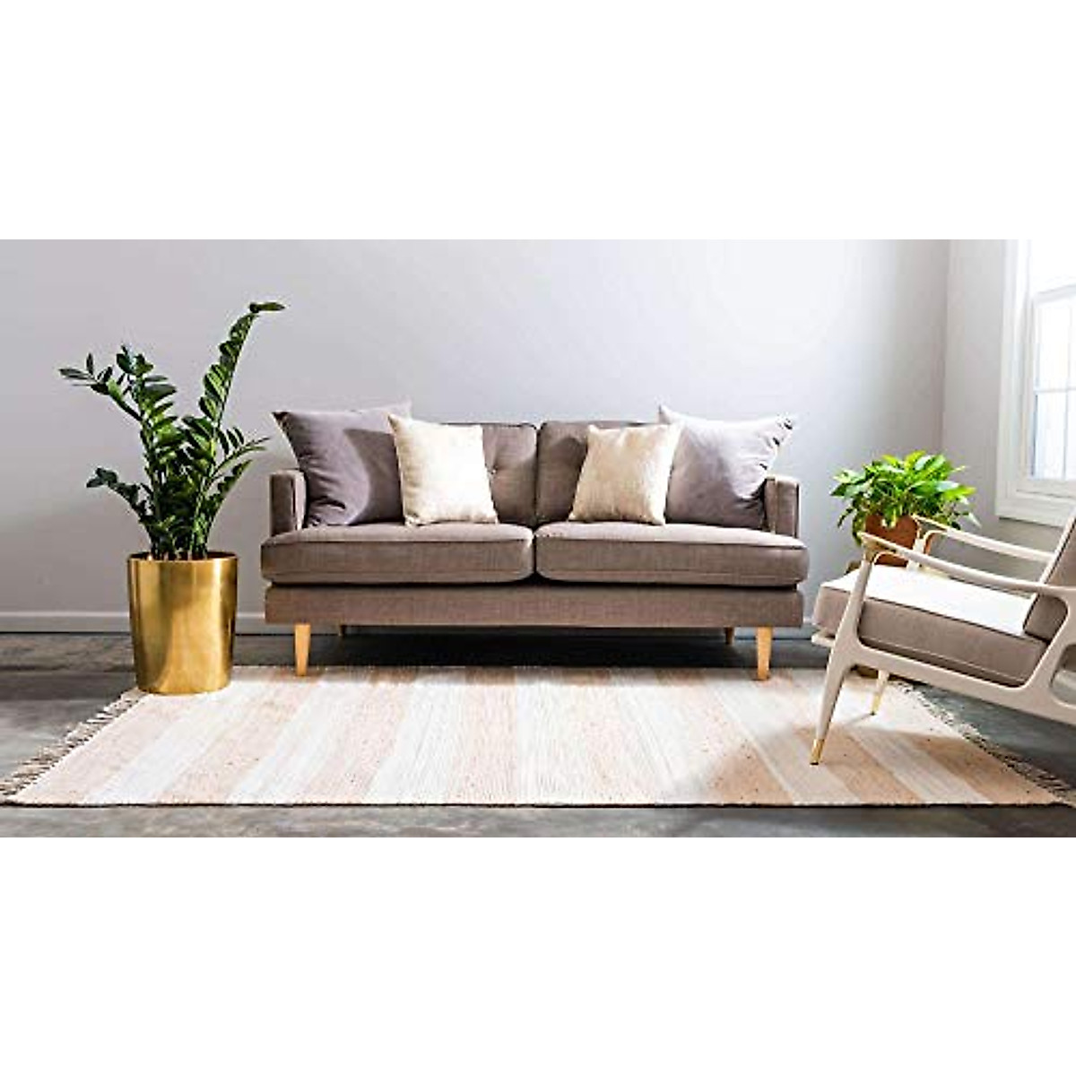 Unique Loom Chindi Rag Collection Hand Woven Striped Natural Fibers Beige Area Rug (8' 0 x 10' 0)