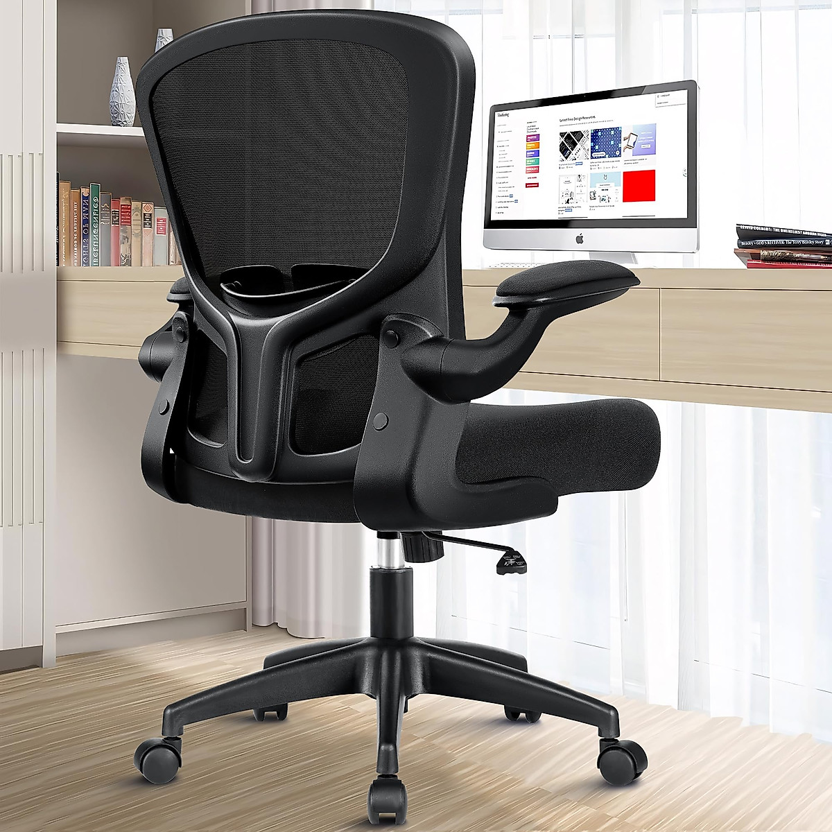 Brick Attic Office Chair, Ergonomic Desk Chair with Lumbar Support and Flip-up Armrest, Height Adjustable Mesh Swivel Computer Office Chair Black
