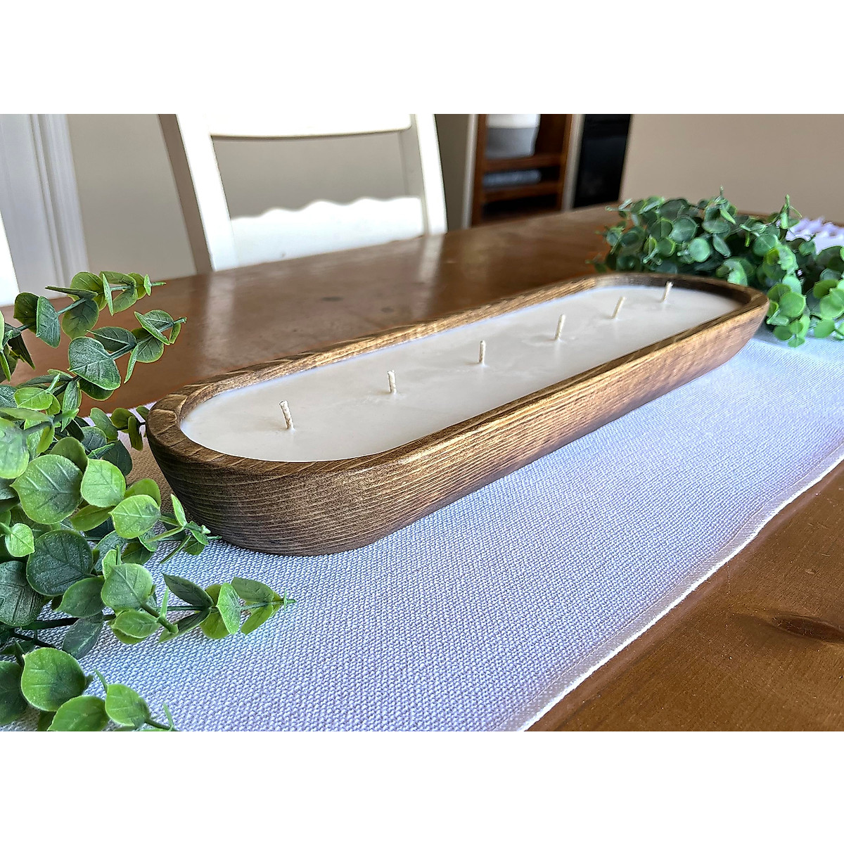 Bonneville Handmade Candles | 6 Wick Pine Wood Bowl | 19" x 5.5" x 2" Hand Poured, Dough Bowl Candle | Up to 50 Hour Long Burn Time | 100% Soy Wax | Scented Rustic Holiday Gift (Sea Salt & Orchid)