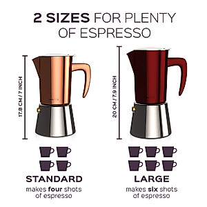 bonVIVO Intenca Stovetop Espresso Maker - Luxurious Italian Coffee Machine Maker, Stainless Steel Espresso Maker Full Bodied Coffee, Espresso Pot For 5-6 Cups, 10 oz Moka Pot Red Finish