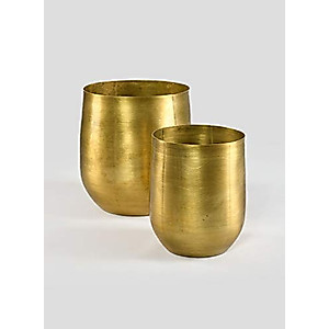 Serene Spaces Living Raw Brass Vase, Brass Decorative Accents Use as Brass Planter for Plant, Gold Flower Vase for Wedding or Event Centerpiece, Metallic Pot for Home, Measures 6" Tall & 5.5" Diameter
