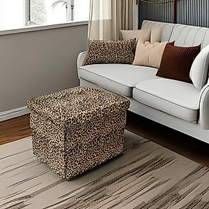 eMOUSE Storage Ottoman Bench Foldable Footrest Stool Seat for Bedroom and Living Room Small Bench Foot Stool Rectangle Cube Leopard L17W13H13IN…