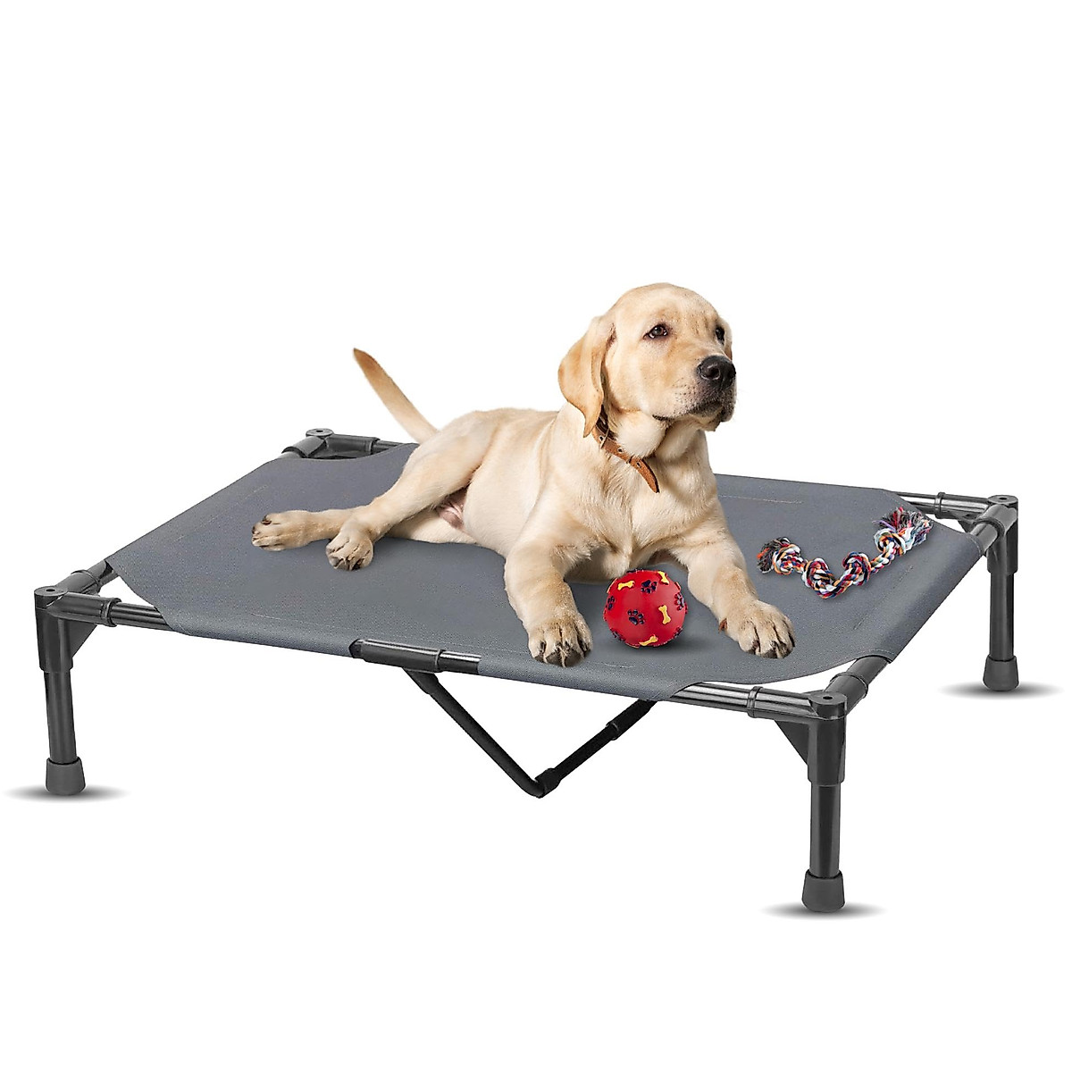 Elevated Dog Bed Raised Dog Bed Cot Bed Small Medium Large Dogs Outdoor Cooling Pet Cat Bed Breathable Mesh Washable (Large, Grey, 42''L x 25''W)