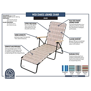 CAMP & GO 4-Position Folding Web Lawn Chair Beach Lounger, Blue/White