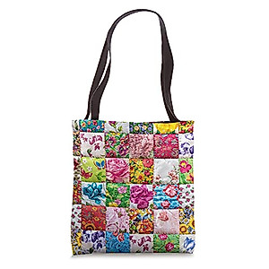 Pioneer Country Farm Vintage Colorful Floral Quilt Print Tote Bag
