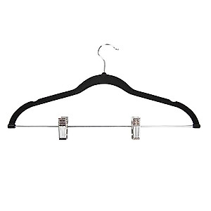 Home Basics FH01454 18 Inch Velvet Hanger with Clips, Black 5 Pack