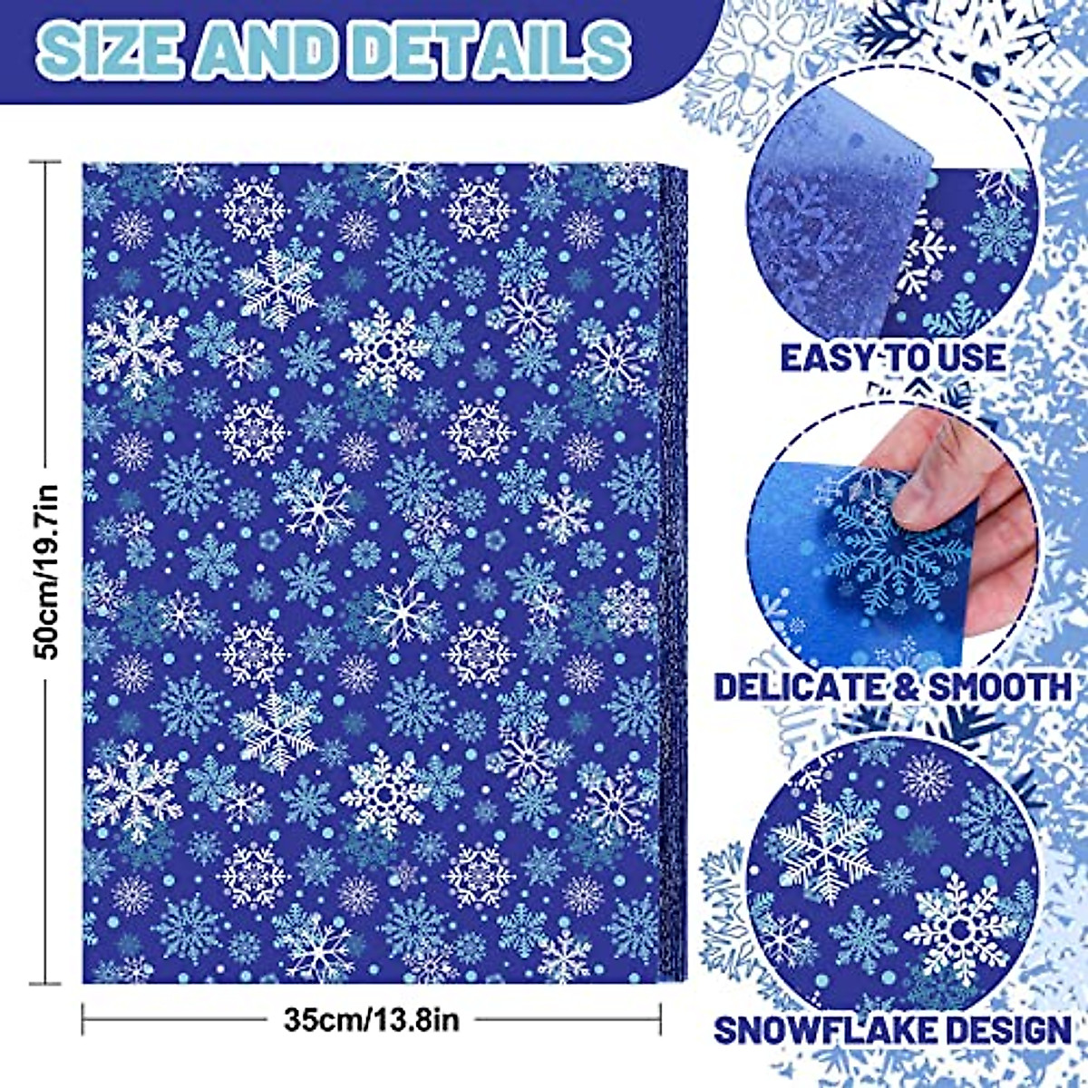 Whaline 100 Sheets Winter Tissue Paper Snowflakes Printed Gift Wrapping Paper Dark Blue White Snow Flakes Xmas Art Tissue Paper for Christmas DIY Crafts Gift Bags Winter Party Decor, 13.8 x 19.7"