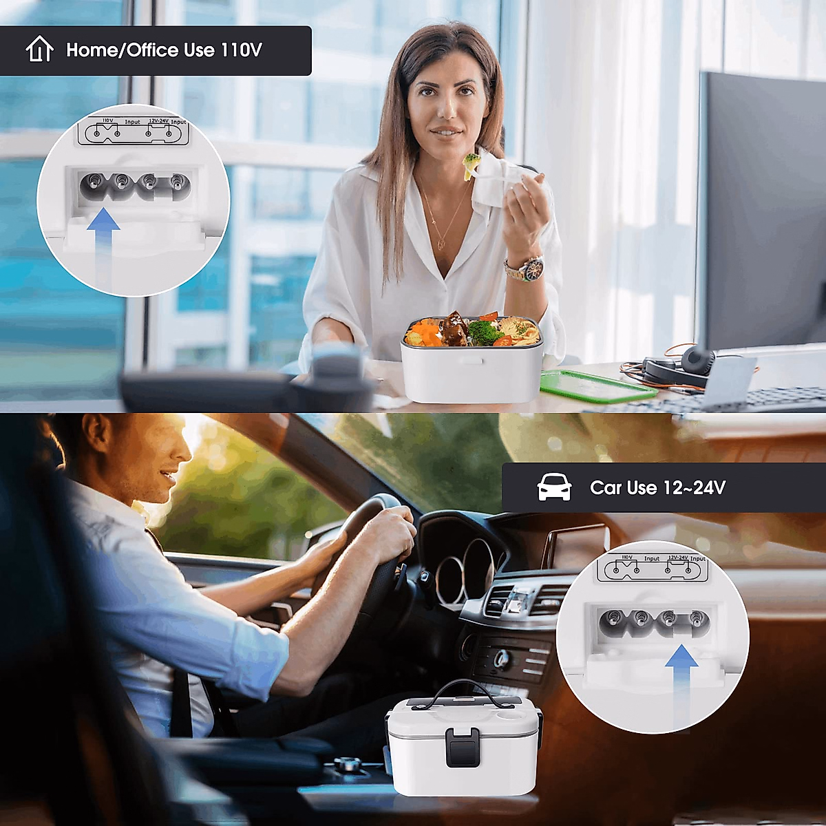 FCCABIN Electric Lunch Box, 1.8L Larger 80W Quick Food Heater for Adults, Self Heating Lunch Box Portable for Taxidriver/Men/Truckers/Car/Worker Food Warmer Hot Lunch Container with 0.5L Compartment