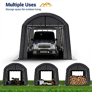 UDPATIO 10' x 20' Heavy Duty Carport, Round Style Portable Garage, Thick Shelter Storage Canopy Tent with All-Steel Metal Frame and Sunshade Waterproof Anti-Snow Carport for Car, Truck, SUV