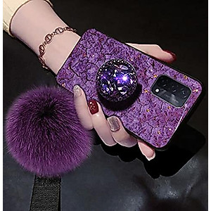 Aulzaju for OnePlus Nord N200 5G Case Ring Kickstand Wrist Strap Holder Design Luxury Glitter Hard PC Back Rugged TPU Edge Marble Pattern Cute Bling Diamond Bumper Phone Case for Girls Women Purple