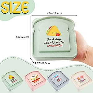 Tessco 4 Pcs Kids Sandwich Container 20 oz Food Storage Containers Toast Shape Sandwich Box Reusable Lunch Containers for Kids Home Outdoor Picnic Kitchen, 4 Styles