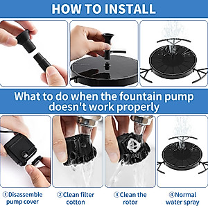 2W Solar Fountain Pump - Upgraded Solar Fountain for Bird Bath with 6 Nozzles, Outdoor Solar Fountain for Bird Bath, Garden, Pond, Pool, Fish Tank