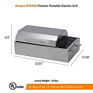 Kenyon Frontier Portable Electric Grill, Single Burner With IntelliKEN Touch Control, Stainless Steel Body, Rust-Proof Grill, UL-Approved For Indoor And Outdoor Use, Dishwasher Safe Grates, 120V