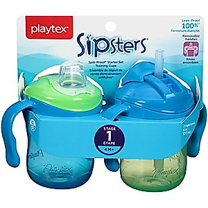 Playtex Baby Sipsters Stage 1, Straw and Soft Spout, Trainer Starter Kit - Blue & Green, 2 Count