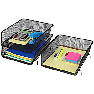 3 Pack - Stackable Desk File Document Letter Tray Organizer, Black