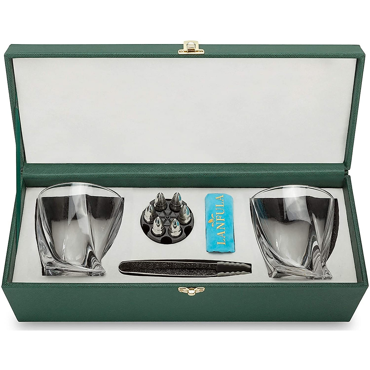 Whiskey Stones Gift set for Men, Bourbon Glasses Set of 2 With 6 Whiskey Bullets in Luxury Box. Unique Gifts for Dad Boyfriend Brother Husband for Birthday Anniversary