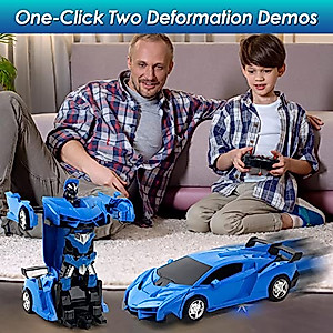 Kizeefun Remote Control Car, Rechargeable Transformable Remote Control Car for Boys and Girls with Flashing Lights and 360°Rotation, 1:18 RC Stunt Car for Kids Included 2 Rechargeable Batteries