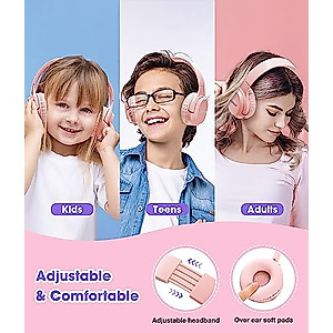 KONNAO Kids Headphones Wireless 60H, Foldable On Ear Headphone with MIC, Volume Limiter 85dB/94dB Wireless & Wired Headphones, Over-Ear Headphone for Kid Adult School Online Class Travel, Pink