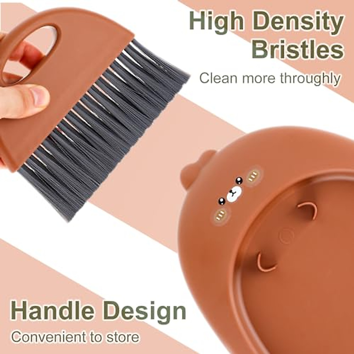 Amabro Mini Dustpan and Brush Cleaner Set, Handheld Broom Dustpan Brush Cute Animal Style Dustpan Broom Portable Cleaning Brush for Table Desk Window Gaps Keyboard Kitchen Pets Nest(Brown)