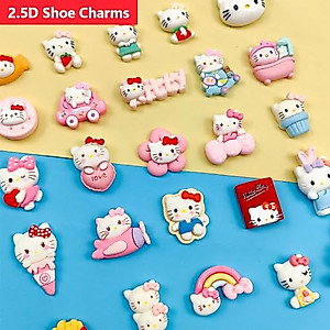 GOTPE 28 PCS Cute 2.5D Resin Shoe Charms Cartoon Kawaii Animal Pink Shoe Charms, Shoe Decoration for Girls Women Party Favors Gifts