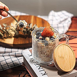 Combler Glass Coffee Mugs, Espresso Cups for Coffee Bar Accessories, Clear Coffee Mug Set of 2, 11oz Glass Coffee Cups with Lids and Spoon, Cute Ribbed Glassware Set for Latte, Cappuccino, Tea, Gift