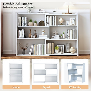 IOTXY Wooden Extendable Shelf Bookcase - 3-Tier Ladder Low Short Bookshelf for Small Space or Corner, White, S