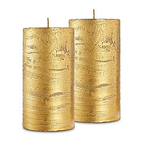SPAAS Rustic Gold Pillar Candles - 2.8" X 5" Decorative Gold Candles - 2 Pack Metallic Pillar Candles ​- Dripless Unscented Rustic Pillar Candles for Home Decoration, Party, Wedding, and Holiday