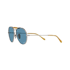 Ray-Ban RB8063 Titanium Aviator Sunglasses, Silver/Blue Polarized, 55 mm