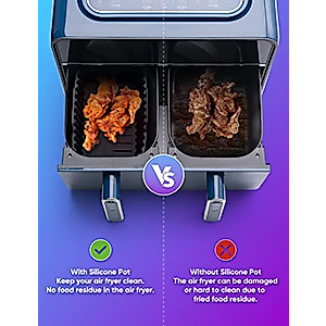 2PCS Air Fryer Silicone Pots for Ninja Foodi Dual DZ201, Extra Thick Rectangle Air Fryer Liners for Double Basket Air Fryers Up to 8QT, Reusable Heat-Resistant Silicone Containers for Kitchen