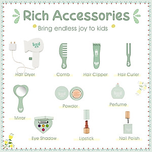 Costzon Kids Vanity Set, 2 in 1 Princess Makeup Dressing Table & Chair Set w/Detachable Tri-fold Mirror, Toddler Vanity with Drawer & Accessories, Pretend Play Vanity Set for Little Girls (Green)