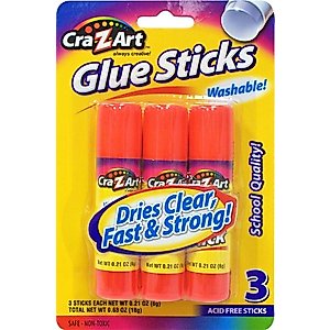 Cra-Z-art Washable Glue Sticks, Pack of 3 (11303),white