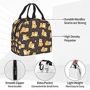 PrelerDIY Shiba Inu Brown Lunch Box - Insulated Lunch Bags for Kids Boys Girls Reusable Lunch Tote Bags, Perfect for School/Camping/Hiking/Picnic/Beach/Travel